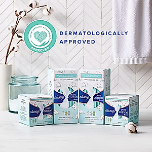 Always Pure Cotton Feminine Pads for Women, Size 3, Extra Heavy Flow, with wings, Unscented, Free of Dyes, Fragrances, and Chlorine Bleaching, 22 Count x 3 Packs (66 Count total)