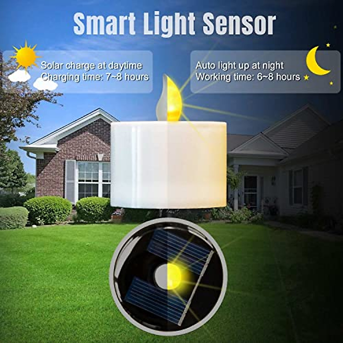 SingTok 6 PCS Solar Powered Outdoor LED Tea Lights Waterproof Rechargeable Flameless Flickering Candles Battery Operated Solar LED Votive Flicker Tealight Candle for Garden Lantern Decor (Warm White)