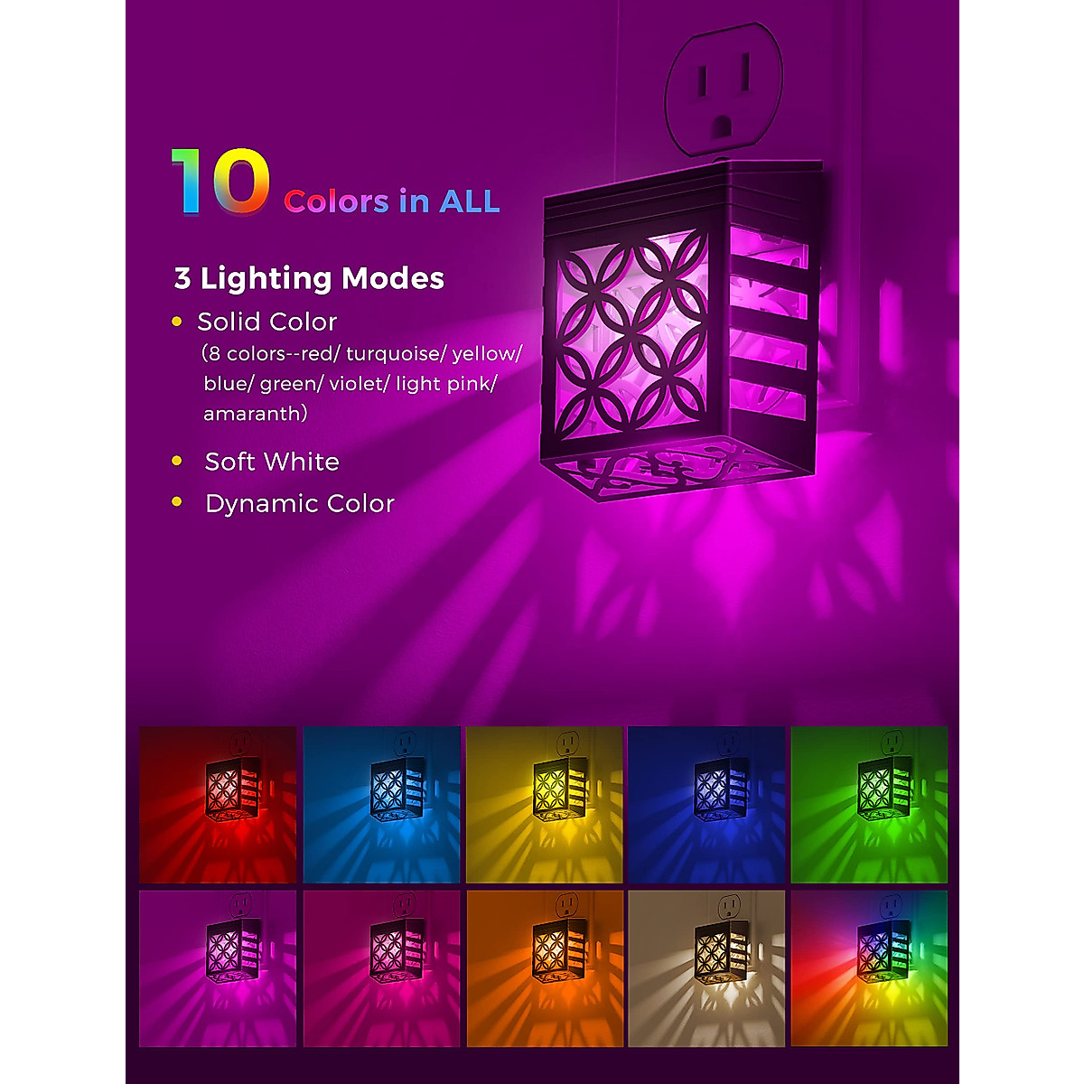 LOHAS Vintage Night Light Plug into Wall, 2 Pack Color Changing Night Light, Plug in Night Light for Kids, 8-Color Changing, RGB Nightlight with Dusk to Dawn Sensor, Home Décor for Bathroom, Nursery