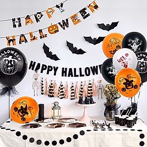 Halloween Balloons Black Orange Latex Balloons, Halloween Party Balloons & Halloween Banner Decorations, Halloween Themed Latex Balloons, Halloween Decorations Set ​for Party Decorations