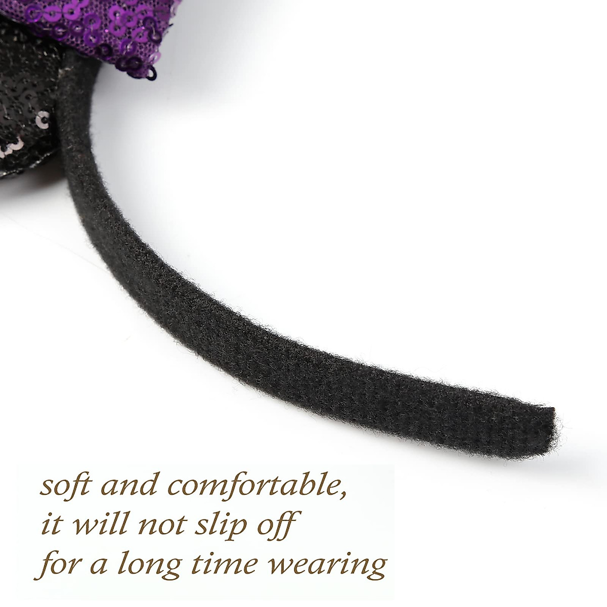 WOVOWOVO Mouse Ears Bow Headbands for Women, Halloween Decoration Glitter Hairbands Party Princess Cosplay Costume Hair Accessories, Maleficent