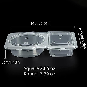 15 Pcs Double Compartment Condiment Container - 2 Compartment Snack Containers, Condiment Containers with Lids, Portable Reusable Sauce Container for Take away Sauces Dips and Travelling Snacks