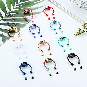 Sanfenly Septum Nose Ring Fake Septum Fake Nose Ring Horseshoe Stainless Steel Colorful Fake Nose Ring Faux Nose Piercing Non-Pierced Clip On Nose Hoop Rings Jewelry for Women Men