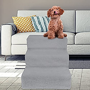 yofit Doggy Steps - Non-Slip 3 Steps Pet Stairs for Cats and Dogs, Foldable Plastic with Washable Carpet (Gray)