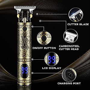 Karrte Upgrade Hair Clippers Kit for Men,Professional Barber Clippers/Hair Trimmer/Ear Nose Trimmer Set,Barber Supplies for Mens Grooming Kit Accessories with LED Display,Gifts for Men,Bronze