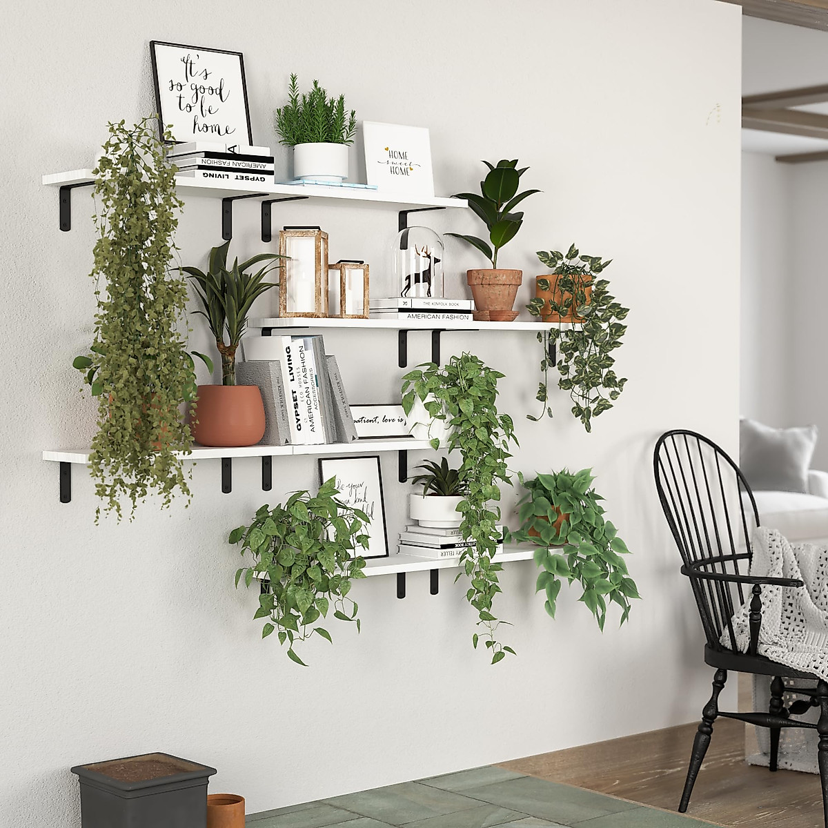 DOLLFIO Floating Shelves, 8 Sets Wall Shelves, Wooden Floating Shelves for Bedroom Wall Décor, Wall Mounted Floating Bathroom Shelf for Storage, Floating Book Shelf Living Room – White