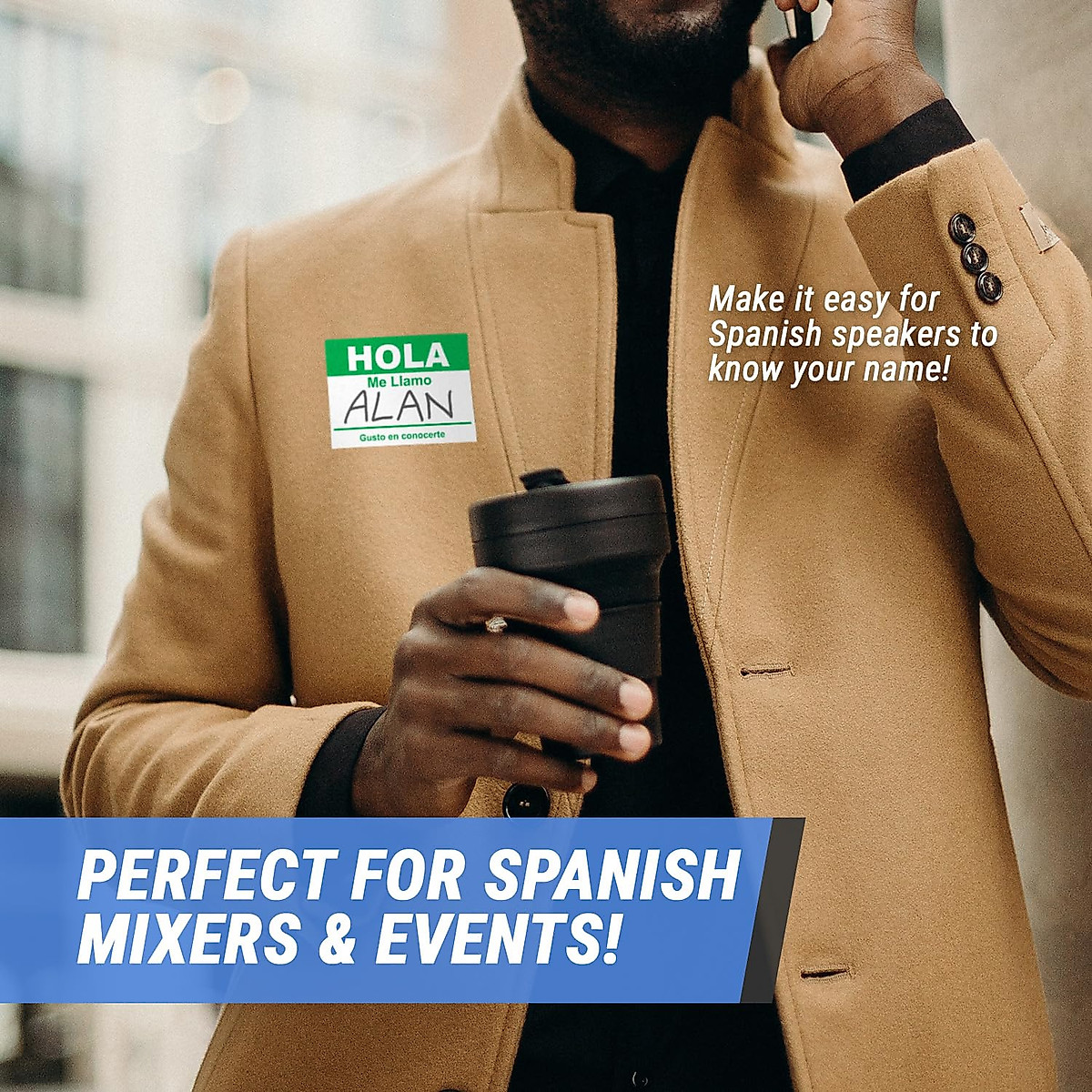 300 Hola, Me Llamo Equiqueta, Spanish Name Tags, Green - 2.3 x 4 inch - Hola Name Tags in Spanish/Identification Labels - 3 Rolls of 100 Nametags