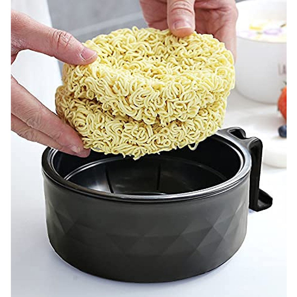 Ramen Cooker Ramen Bowl Set with Chopsticks Microwave Noodle,College Dorm Room Essentials for Girls for Boys Apartment-Black