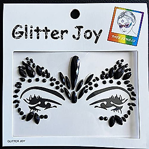 Black Festival Face Jewels, Rhinestone Face Gems Sticker, Rave Crystals Face Gems Stickers, Eyes Body Gem Sticker Stones Bindi Temporary Face Tattoos for Festival Rave, 6-Pack, Black