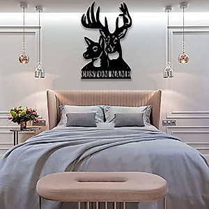 Couple Deer Head Monograms Custom Name Metal Wall Art, Deer Head Decorations Personalized Custom Monogram Hunting Hunter Inspired Decorative Accent Home Decor Sign For Rustic Home Wall