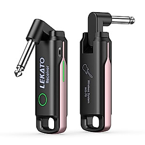 LEKATO Wireless Guitar System UHF Audio Wireless Guitar Transmitter and Receiver Rechargeable Wireless Guitar Transmitter Receiver with 70 Channels for Guitar Bass Electric Instruments (Pink)