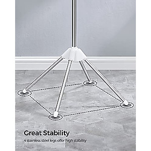 SONGMICS Clothes Drying Rack, 59.6 Inches High Folding Laundry Drying Rack with 3 Rotatable Arms for Hangers, 4 Legs, Stainless Steel, for 27 Pieces of Clothes, White and Silver ULLR510W01