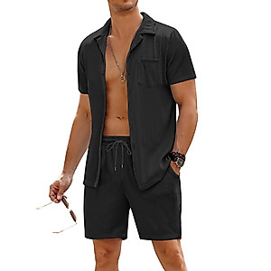 COOFANDY Men's 2 Pieces Shirt Sets Short Sleeve Casual Button Down Hippie T-Shirts Shorts Sets Summer Fashion Beach Outfits