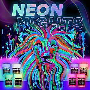neon nights Glow-in-The-Dark Paint - Multi-Surface Acrylic Paints for Outdoor and Indoor Use on Canvas & Walls - Gifts for Artists - Phosphorescent - Stocking Stuffers for Boys and Girls