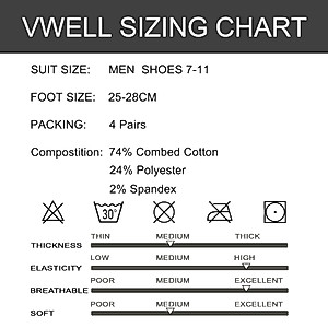 VWELL Cotton Toe Socks Five Finger Socks No Show Crew Athletic Running Socks 4 Pairs,Size 7-11