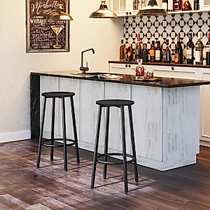 HOOBRO Bar Stools, Set of 2 Bar Chairs, Kitchen Round Height Stools with Footrest, Breakfast Bar Stools, Sturdy Steel Frame, for Dining Room, Kitchen, Party, Easy Assembly, Black BK03BY01