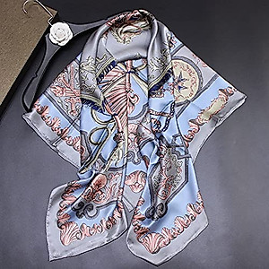 ANDANTINO 100% Pure Mulberry Silk Scarf 43" Large Square Lightweight Headscarf& Shawl–Women Hair Wraps-With Gift Packed (Light Blue)