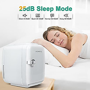 CROWNFUL Mini Fridge, 4 Liter/6 Can Portable Cooler and Warmer Personal Refrigerator for Skin Care, Cosmetics, Beverage, Food,Great for Bedroom, Office, Car, Dorm, ETL Listed (White)