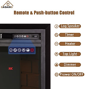 CASAINC 28'' Electric Fireplace Insert, Recessed LED Mantel Fireplace, Low Noise w/Thermostat Heater,1-9 H Timer and Remote Control, Adjustable Flame 3 Colors & 5 Brightness, 1500/750W-Black