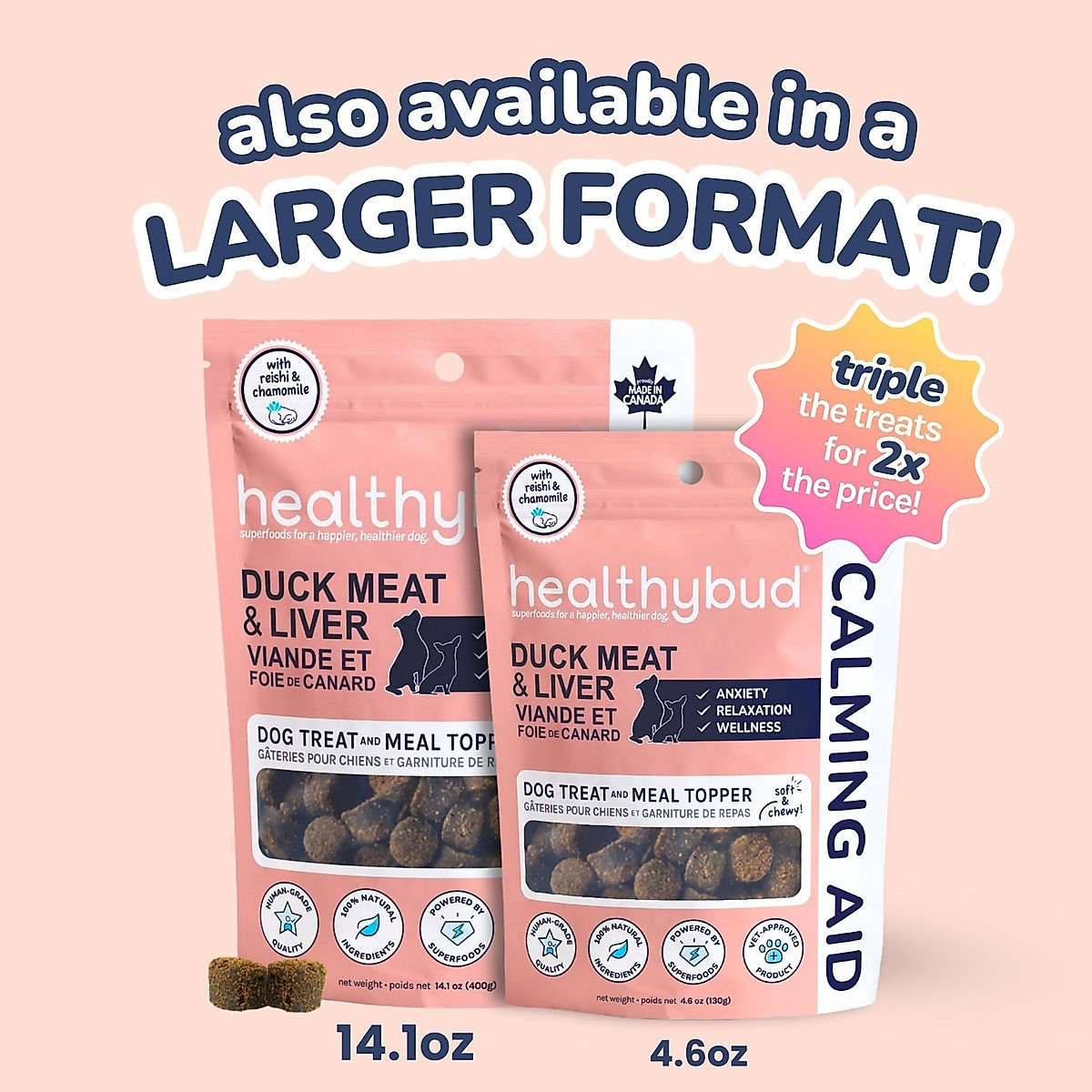 healthybud Calming Aid Supplement, Natural Duck Dog Treats & Toppers for Stress Relief - Dog Separation Anxiety, Stress Reduction, Aggression Relief - Support Calm, Immunity Health (4.6 Ounces)