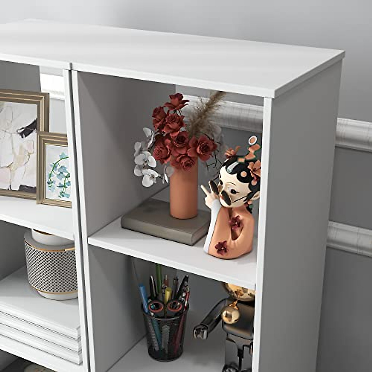 MEDIMALL 4 Cube Bookshelf, Freestanding 4-Tier Open Shelf Tall Narrow Bookcase with Anti-Tipping Kits, Book Storage Organizer for Bedroom Living Room Study Home Office Apartment, 56 Inch White…