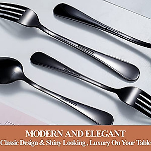 Lazycorner 30 Pcs Black Silverware Set for 6, Food Grade Stainless Steel Flatware Set Include Fork/Knife/Spoon, Mirror Polished Eating Utensils Sets, Durable Silverwear Cutlery Set, Dishwasher Safe