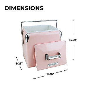 Permasteel 14-Quart Small Cooler Ice Chest | Retro Vintage Classic Style Hard Metal Cooler, PS-A205-14QT-PK, Beverage Cooler for Camping Beach Picnic, Pink
