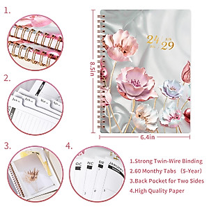 2024-2029 Monthly Planner Spiral Bound - 5 Year Monthly Planner/Monthly Calendar 2024-2029, Jul. 2024 - Jun. 2029, 6.4" x 8.5" - Pink Flower