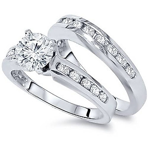 1 3/8CT Diamond Engagement Wedding Ring Set 14K White Gold - Size 8.5