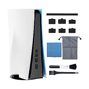 RHOTALL Dust Plugs Kit for PS5 Console, USB HDMI AC LAN Port Dust Protector, Silicone Dustproof Plug Accessories for PS5 with 7 Dust Plugs, 2 Brushes, 1 Rag and 1 Accessories Storage Bag - Black