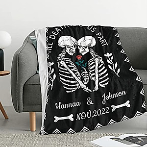 Youltar Boyfriend Gifts Gothic Skeleton Blanket Personalized Christmas Couple Gifts for Him, Unique Birthday Anniversary Wedding Gifts for Boyfriend Girlfriend I Love You Gift Blanket for Couples