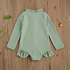 Merqwadd Toddler Baby Girl Swimsuit Rash Guard Long Sleeve One Piece Swimwear Bathing Suit for 1-5Years Kids (B-Mint Green,12-18 Months)