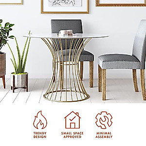 COSMOLiving by COSMOPOLITAN Westwood Modern Clear Tempered Glass Round Top Dining Table with Hourglass Gold Base - Brass