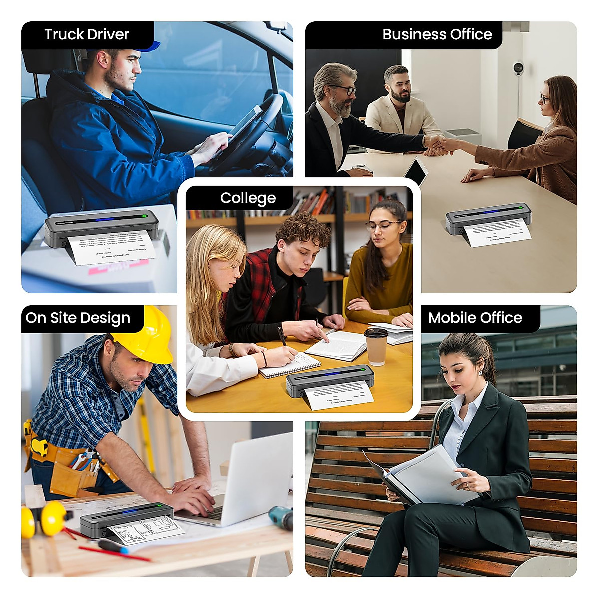 Portable Printer Wireless Travel Compatible with Apple iPhone iPad Android - A4 Inkless Printer Support 8.5x11"/8.26"/4"/3"/2" Thermal Pirnter Paper - Bluetooth Printer for Home Office Dorm Vehicle