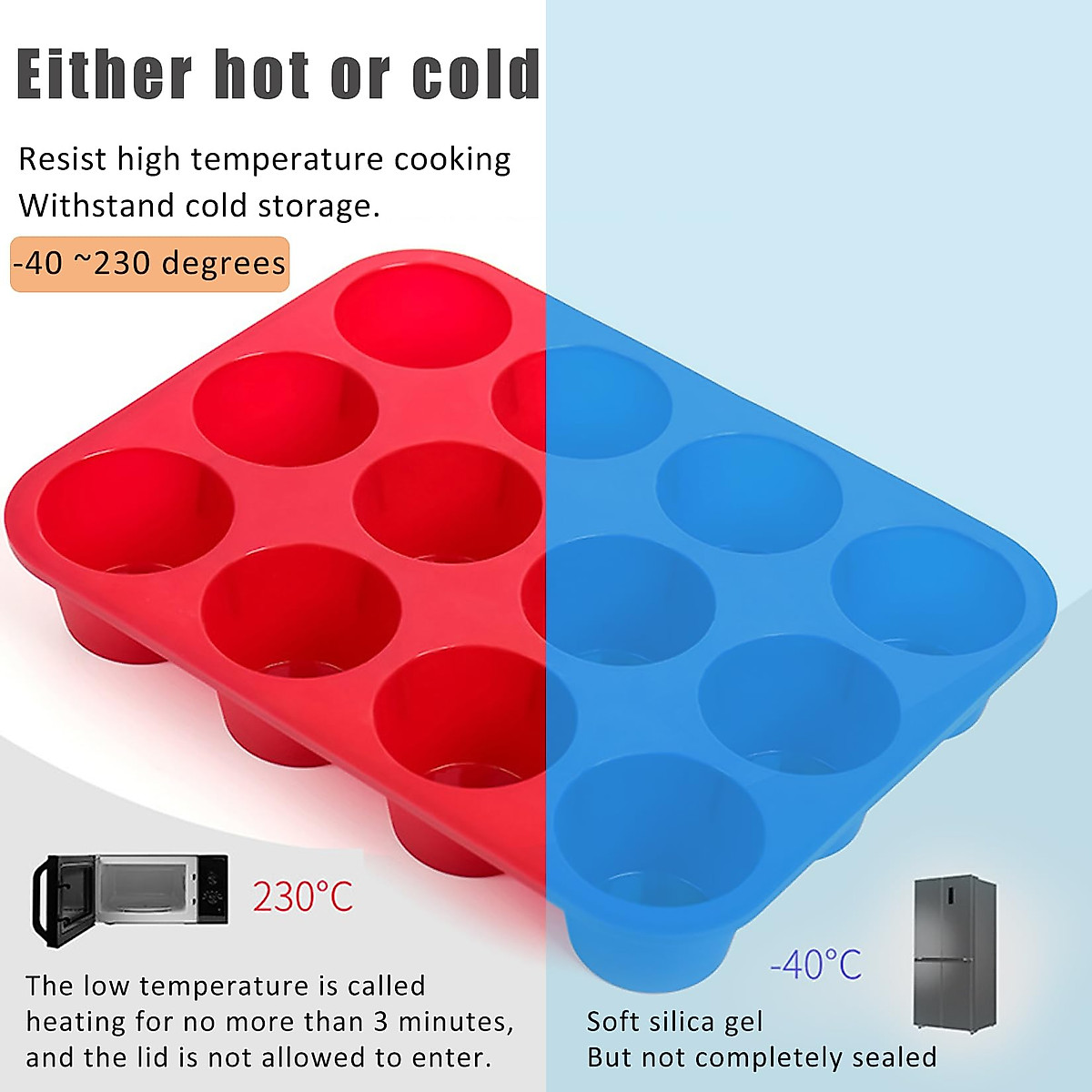 MEKBOK Silicone non-stick pan 12 cups muffin pan/cake pan/cake pan BPA-easy to clean dishwasher and microwave safe, bakeware-red (1pcs)