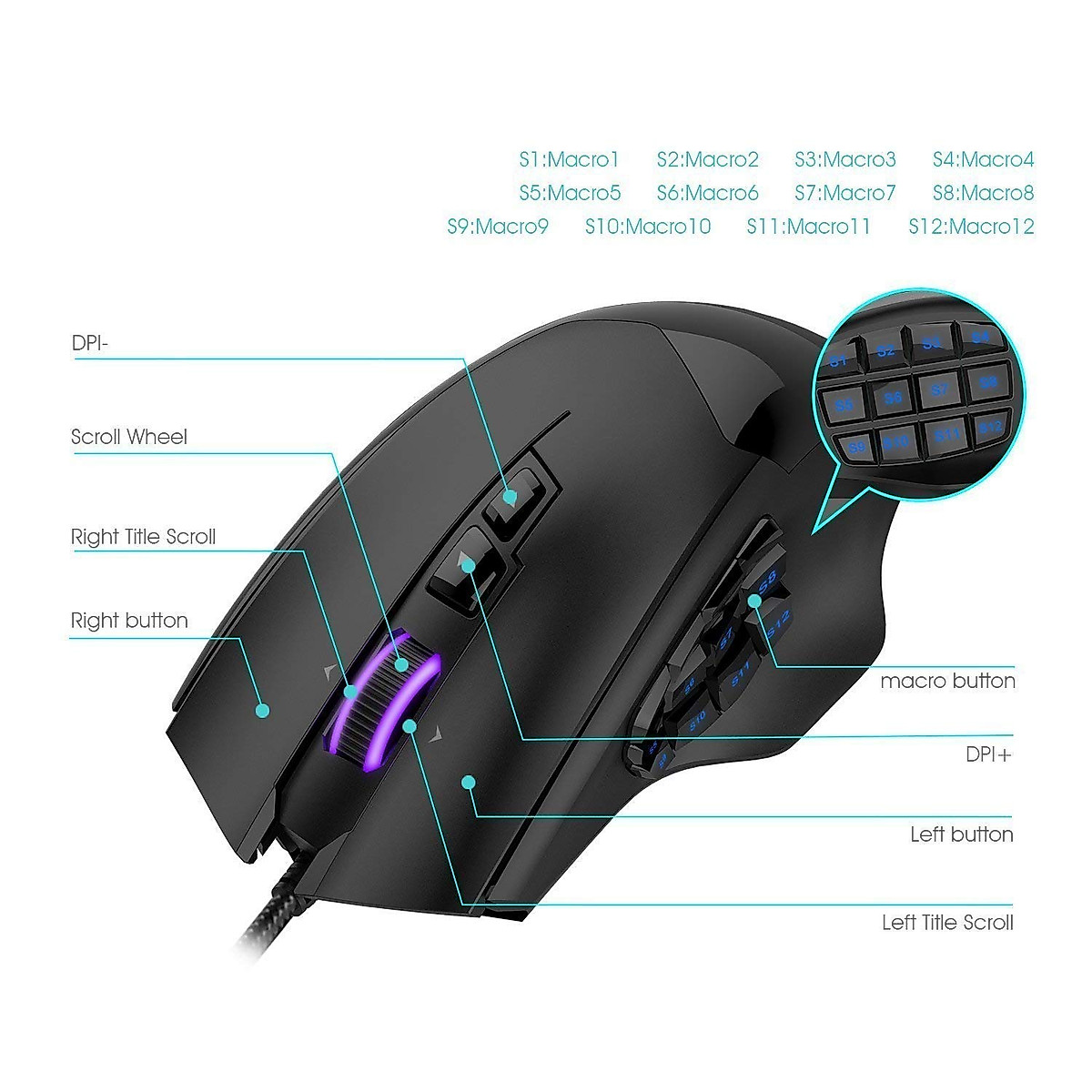Havit MMO Gaming Mouse Wired 12000DPI 19 Programmable Button Optical Sensor Pixart PMW3360 (HV-MS735)
