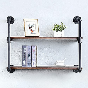JIANZHUO Industrial Pipe Shelving Floating Shelves,Rustic Wall Shelf Wood Hanging Shelf, Pipe Shelves Wall Mounted,Bookshelves Shelving Bookshelf (2 Tier,30in)