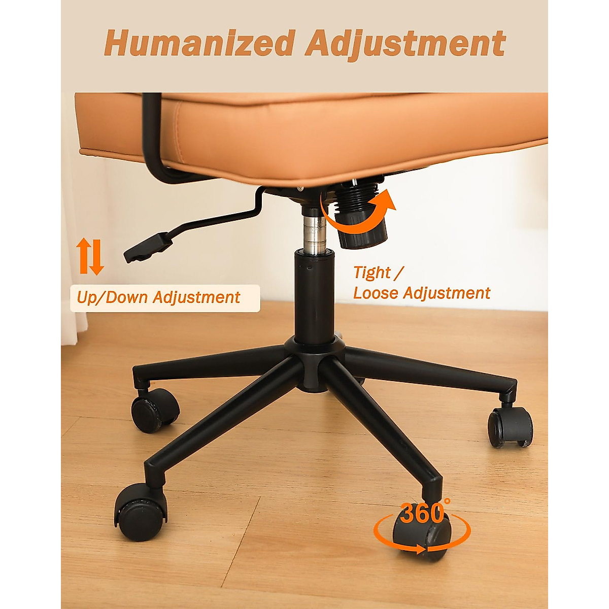 Small Office Desk Chair with Armrests Comfy Low Back Lumbar Support,Adjustable Height 360°Rolling Swivel Wheels,Modern PU Leather Office Task Chair,for Home, Bedroom,Office,Small Space (brown)