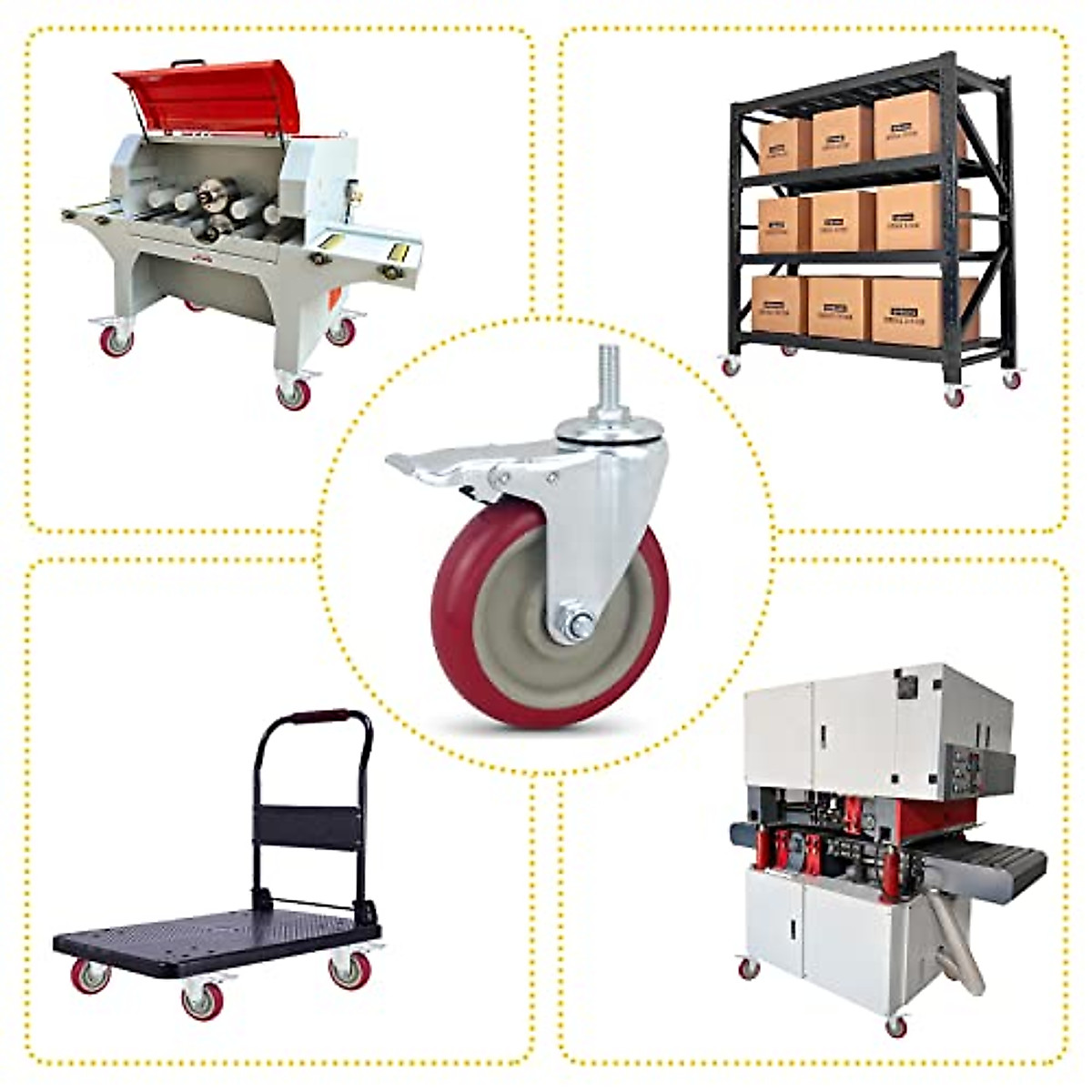 5" Heavy Duty Stem Casters,Caster Wheels with Brake Set of 4 Castors Swivel Casters M12x30mm,Free Accessories,Load 1100LBS