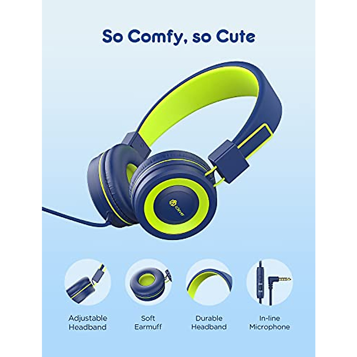 iClever Kids Headphones with Microphone - 85dB/94dB Volume Limited - Stereo 3.5mm Jack Tangle-Free Wired Headphones for Kids, Foldable - Childrens Headphones for Boys/Girls/School/Travel/iPad, Green