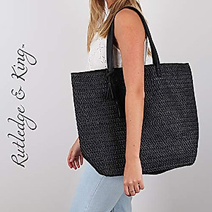 Rutledge & King Straw Bag - Tote Bag - Beach Bag - Large Tote Bag (1 pack, Black)