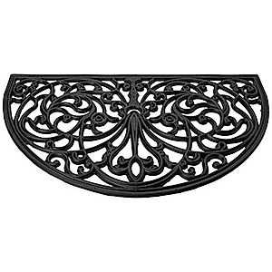 Wrought Iron Rubber Door Mat, Ironworks - 18 Inch Width, 30 Inch Length - Durable, Easy to Clean & Decorative Outdoor Welcome Mats - Heavy Duty for All Weather - Doormat Traps Dirt, Debris, & Mud