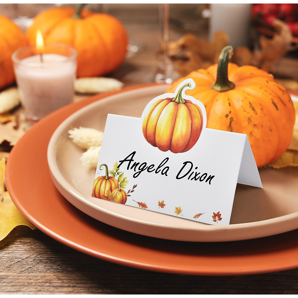 100 Pack Thanksgiving Fall Pumpkin Place Cards Paper Harvest Name Folded Tent Card Seating Autumn Pumpkins Dinner Wedding Table Setting Decorations