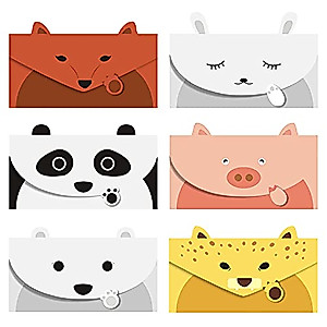 JINSRAY Cute Lovely Animal Cartoon Letter Writing Stationery Paper, Greeting Card, Thank You Card, 12pcs with Envelopes and Animal Stickers，Size 6.3" X 8.3" Paper, – Panda Bear Fox Leopard Pig Rabbit