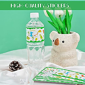 URROMA 48 Pcs Dinosaur Baby Shower Water Bottle Labels Waterproof Water Bottle Wrappers Green Animal Water Bottle Stickers Baby Shower Bottle Wraps Decorations for Birthday Party