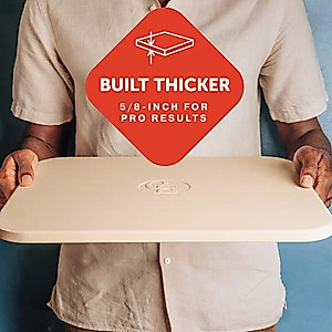 Cast Elegance Durable Thermal Shock Resistant Thermarite Pizza Stone & Baking Stone for Oven & Grill, Includes Wooden Pizza Paddle, Recipe E-Book & Cleaning Scraper, Large,14x16 inch, 5/8th inch Thick