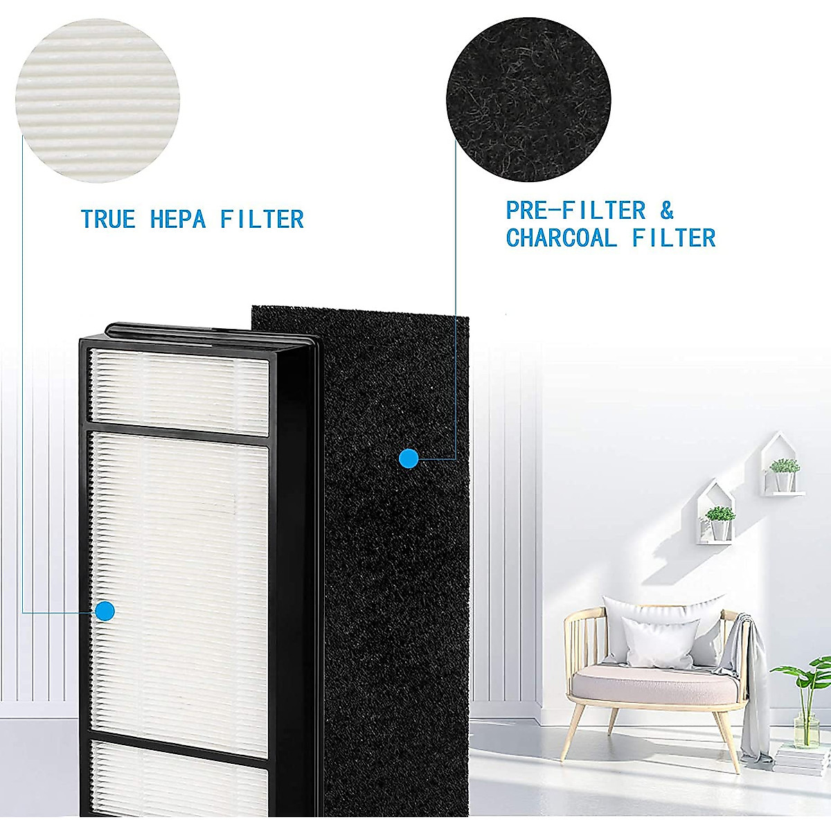 KEYJINIU 4 Pack HRF-H1 HRF-H2 / Filter (H) + 8 Pack Carbon Pre Filter Compatible with Honeywell HPA060, HPA160, HPA050, HPA150, HHT055, HHT155