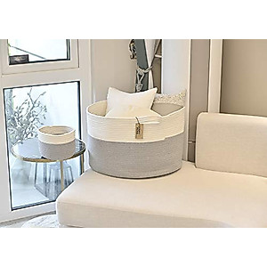 COMFY-HOMI 2pc Blanket Baskets Living Room 21''x21''x13.6'' Woven Rope Basket Laundry Hamper Baby Nursery Storage Organizer Laundry Baskets Bin XXXL Extra Large