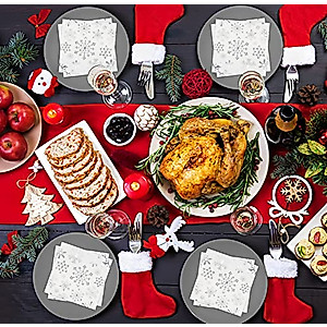100 Christmas Snowflake Cocktail Beverage Napkins Holiday Disposable Paper Napkin Silver White Snowflakes Dessert Napkins for Home Dinner Buffet Xmas Decorative Tableware Party Supplies Decorations