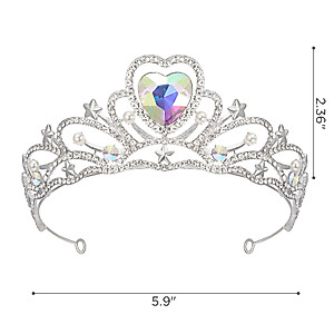SWEETV Birthday Crowns for Women Birthstone Heart Princess Tiara Silver Wedding Headband for Birth Day Party Photograph, Sep